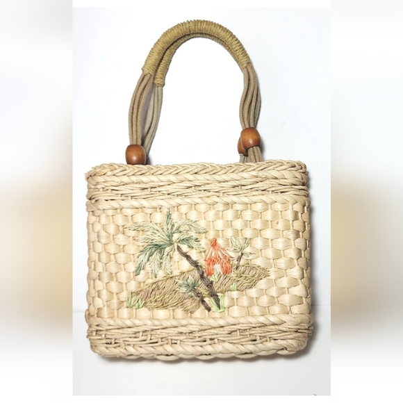 unbranded | Bags | Vtg Palm Tree Purse Bag Crossbody Rattan Weaved ...